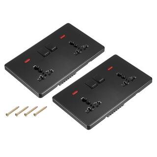 UK US Socket Double Multi Power Outlet Switch Black 250V 13A 146mmx88mm ...