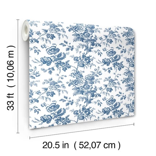York Wallcoverings Anemone Toile Navy Wallpaper - Bed Bath & Beyond ...
