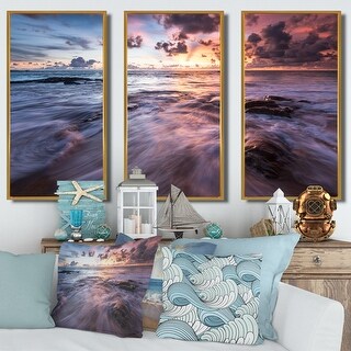 Designart "Waves Hitting Rocky Beach" Sea & Shore Framed Canvas Wall ...