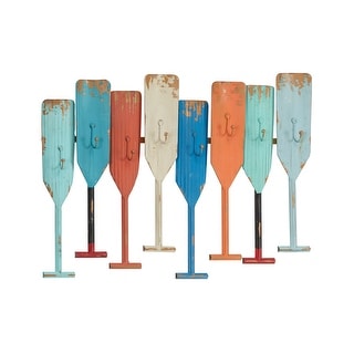 Metal Paddle Indoor Outdoor Distressed Oar Shaped 8 Hanger Wall Hook ...