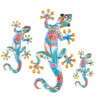 Colorful Hanging Metal Gecko Wall Art Decor - Set of 3 - Multi - Bed ...