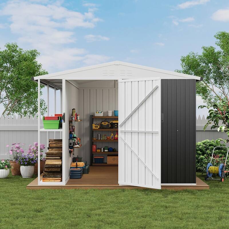 Outdoor Metal Storage Shed, 8' x 10' Weatherproof Garden Tool Shed with ...