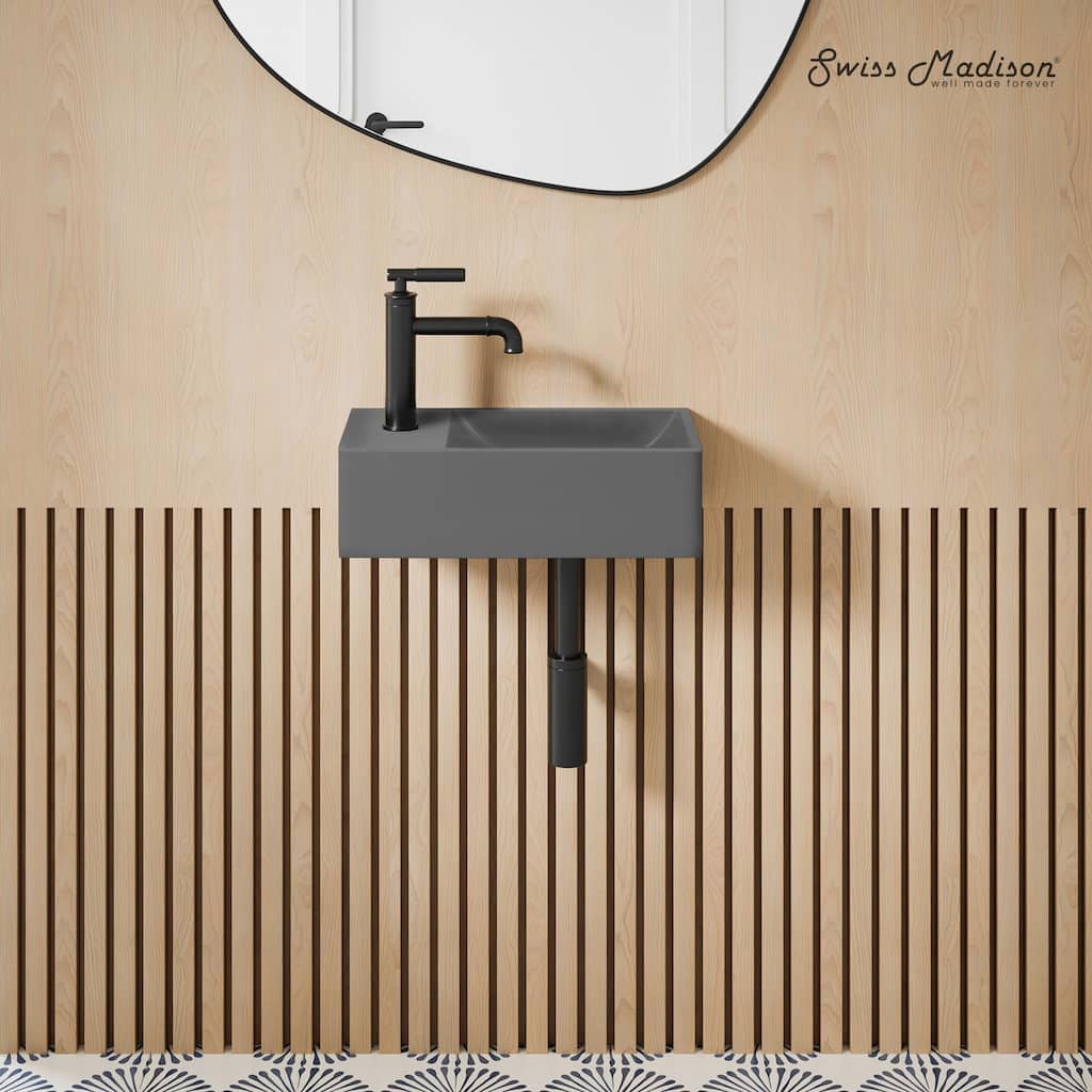 Lisse 16" Concrete Rectangle Wall-Mounted Sink With Left Side Faucet ...