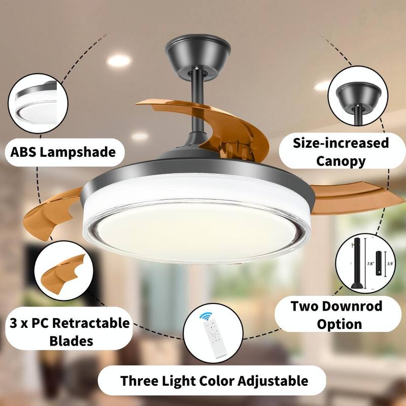 42-Inch Retractable Ceiling Fans with Lights Remote Control - Fandelier ...