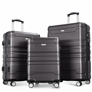 3 Piece Suitcase Sets ABS Hardshell Durable Luggage Set, Dark Gray ...