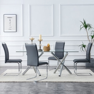 Modern Dining Chairs Grey Set of 4 Transverse Stripe High Back Office ...