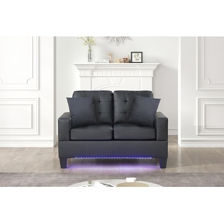 Genesis 55.5"W Black PVC Fabric Loveseat with LED Lights, USB Charger ...