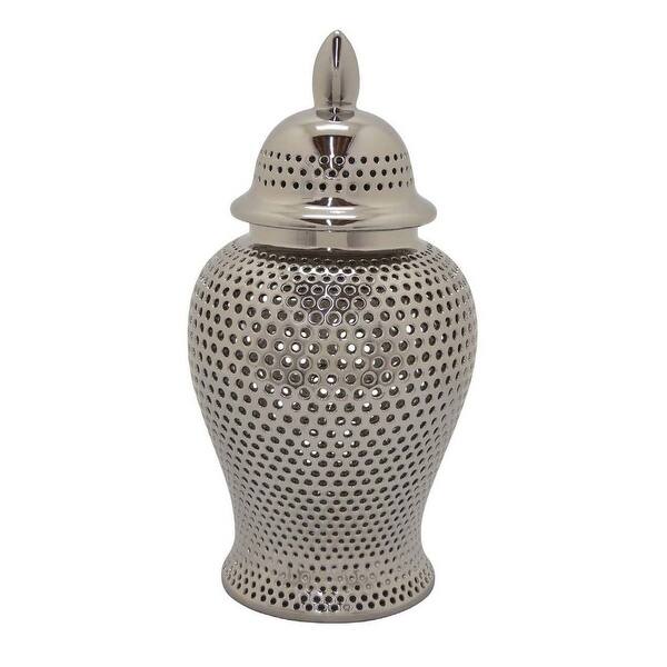 Deni 25 Inch Temple Jar, Large Carved Lattice Design with Lid, Silver ...