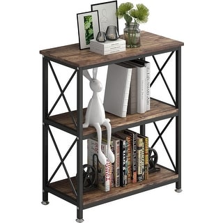 3 Tiers Storage Shelves Standing Racks Bookcase(Brown and Black) - Bed ...