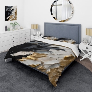 Designart "Golden Wave Reflections V" Black Modern - Bedding Set With ...