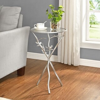 Silver Bird And Branches Tripod Outdoor End Table, Glam, Painted, Other ...