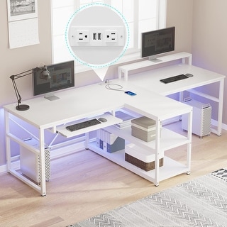 Two Person Desk with Power Strip with USB Gaming Desk - On Sale - Bed ...