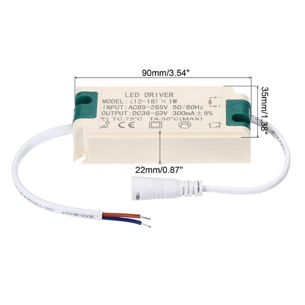 12-18W 300mA LED Driver, AC 85-265V Output 36-63V DC Female Connector ...