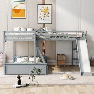 Twin over Full Triple Bunk Bed with Built-in Desk and Slide, Full ...