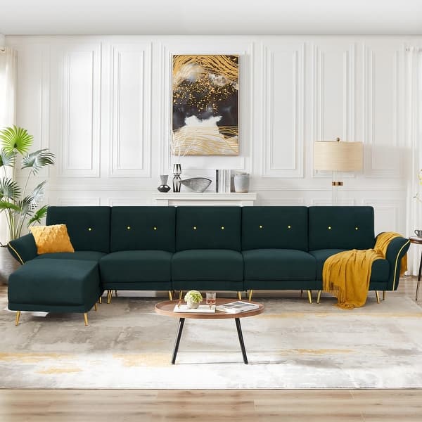 Large Modular Sectional Sofa Sherpa Fabric 5 Seater with Ottoman - Bed ...