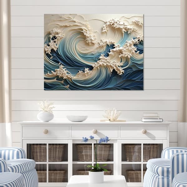 Designart "White And Blue Wave Papercut Style III" Coastal Waves Wall ...