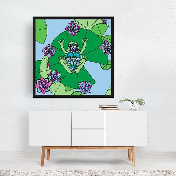 Frog and Lily Pads Drawing Animals Cute Floral Leaf Art Print/Poster ...
