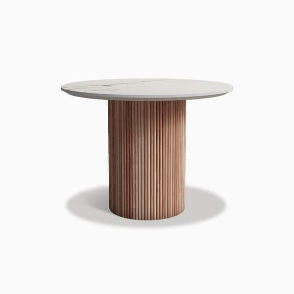 Moasis Solid Wood Round Fluted Pedestal Dining Table with Slate Stone ...