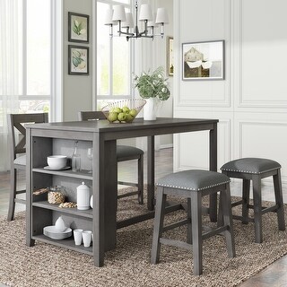 Counter Height Dining Room Bar Table Set, Rubber Wood Stationary ...