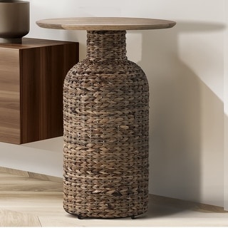 MANU Natural Wood and Seagrass Side Table - Bed Bath & Beyond - 40778613