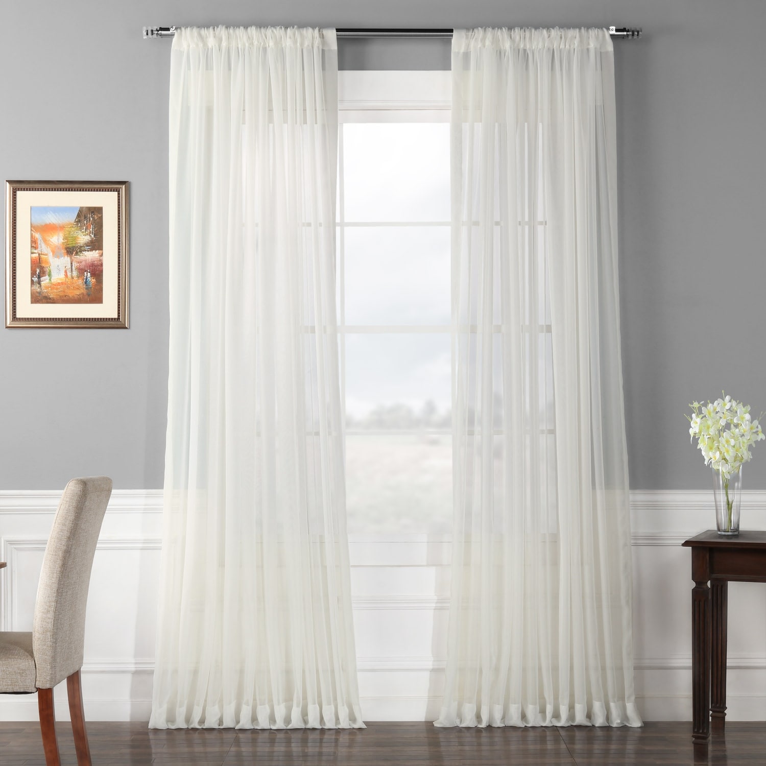 Exclusive Fabrics Strasbourg Dot Patterned Faux Linen Sheer Curtain (1 ...