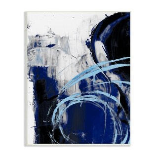 Stupell Lively Indigo Blue Abstraction Chaotic Line Collage Wood Wall ...