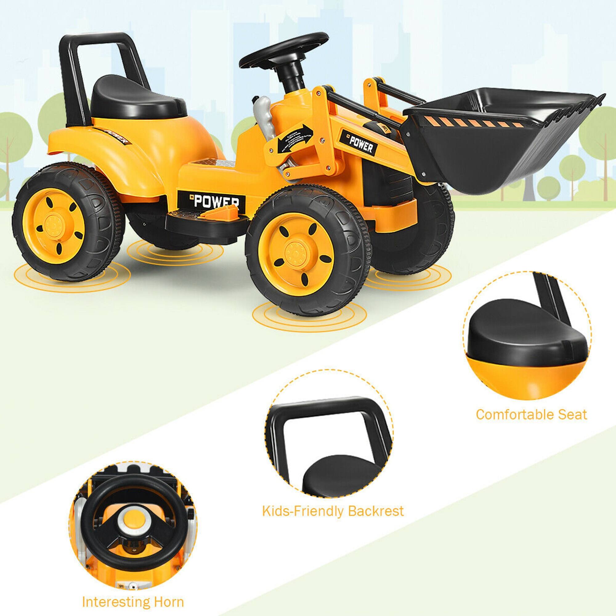 Kids Ride On Excavator Digger 6V Battery Powered Tractor Yellow - On ...