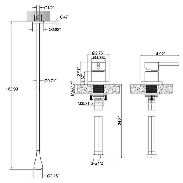 63'' H Ceiling Mounted Bathroom Sink Faucets, Water Drop Basin Tap ...