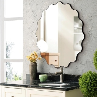 23" x 23" Circle Wavy Mirror, Irregular Shaped, Unique Vanity Mirror ...