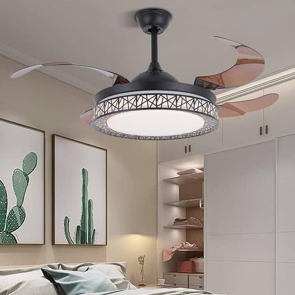 42 Inch Ceiling Fans 4 Retractable Blades LED Ceiling Fan with Remote ...