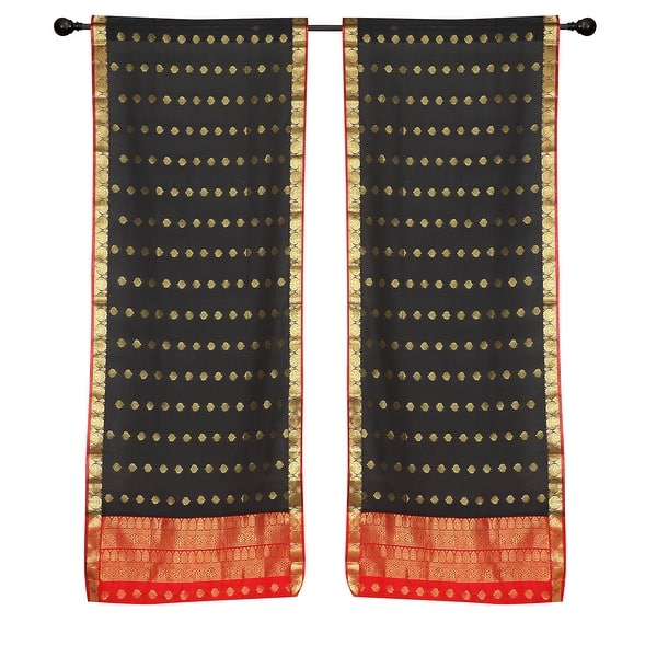 2 Black Bohemian Indian Sari Curtains Rod Pocket Living Room Window ...
