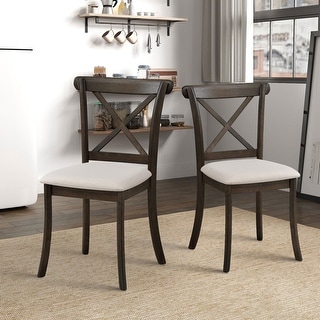 Wooden X Back Dining Chairs Set of 2, Upholstered Kitchen Side 2PC ...