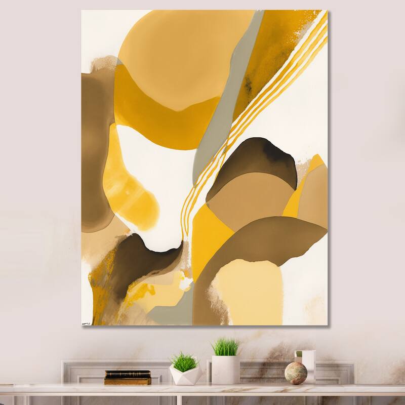Designart 'Mustard Yellow Retro II' Abstract Liquid Ink Metal Wall Art ...