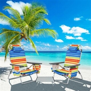 2Pack 5-Position Outdoor Folding Beach Table Chair Reclining Chair Set ...