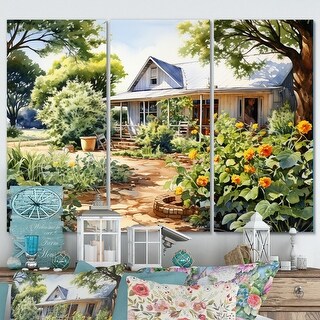 Designart "Farmhouse Frontyard Oasis II" Farm Canvas Wall Art Set - Bed ...