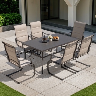 Patio 7-Piece Textilene Dining Set with Umbrella Hole and C-Spring ...