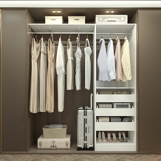 5FT Closet System with 3 Wooden Drawers and 2 Hanging Rods, 60inch ...