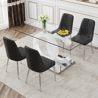 Clear Tempered Glass Top,The silver metal base complements the legs ...