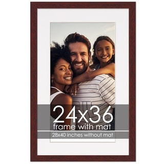 24x36 Frame with Mat - Brown 28x40 Frame Wood Made to Display Print or ...