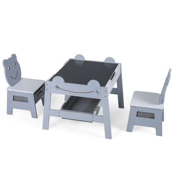 Costway 5-in-1 Kids' Table & Chair Set with Chalkboard, Whiteboard, 3 ...