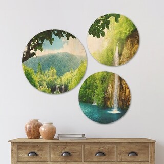Designart 'Waterfall in Deep Forest' Landscape Wood Wall Art Set of 3 ...