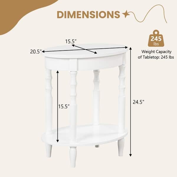 Mid Century Modern 2-Tier Oval Side Table with Storage Shelf - 20.5" x ...