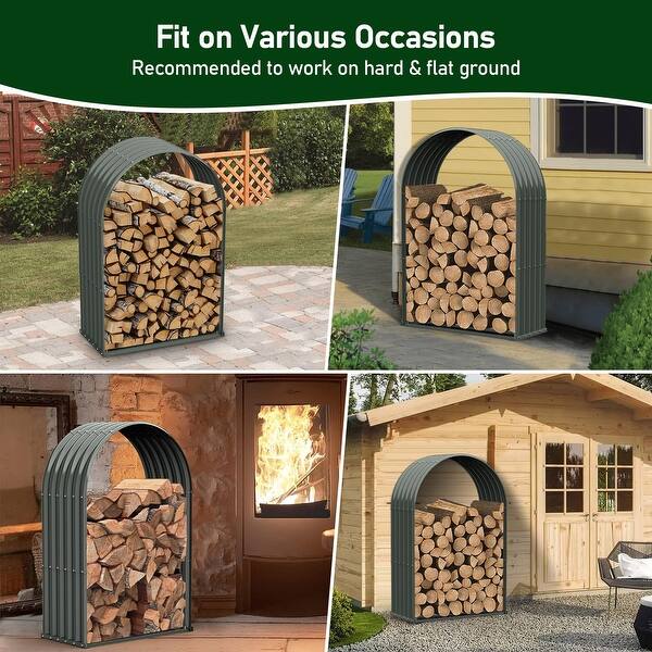 Outdoor Galvanized Steel Firewood Storage Shed Firewood Log Rack - Bed ...