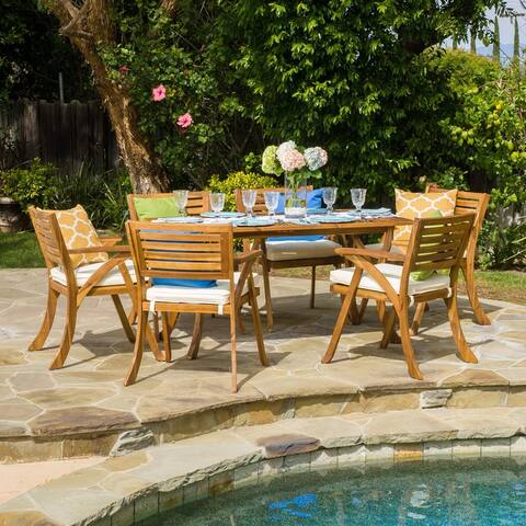 Brown Teak Traditional Outdoor Dining Set (Set of 7) - 83"W, 30"H(A+B ...