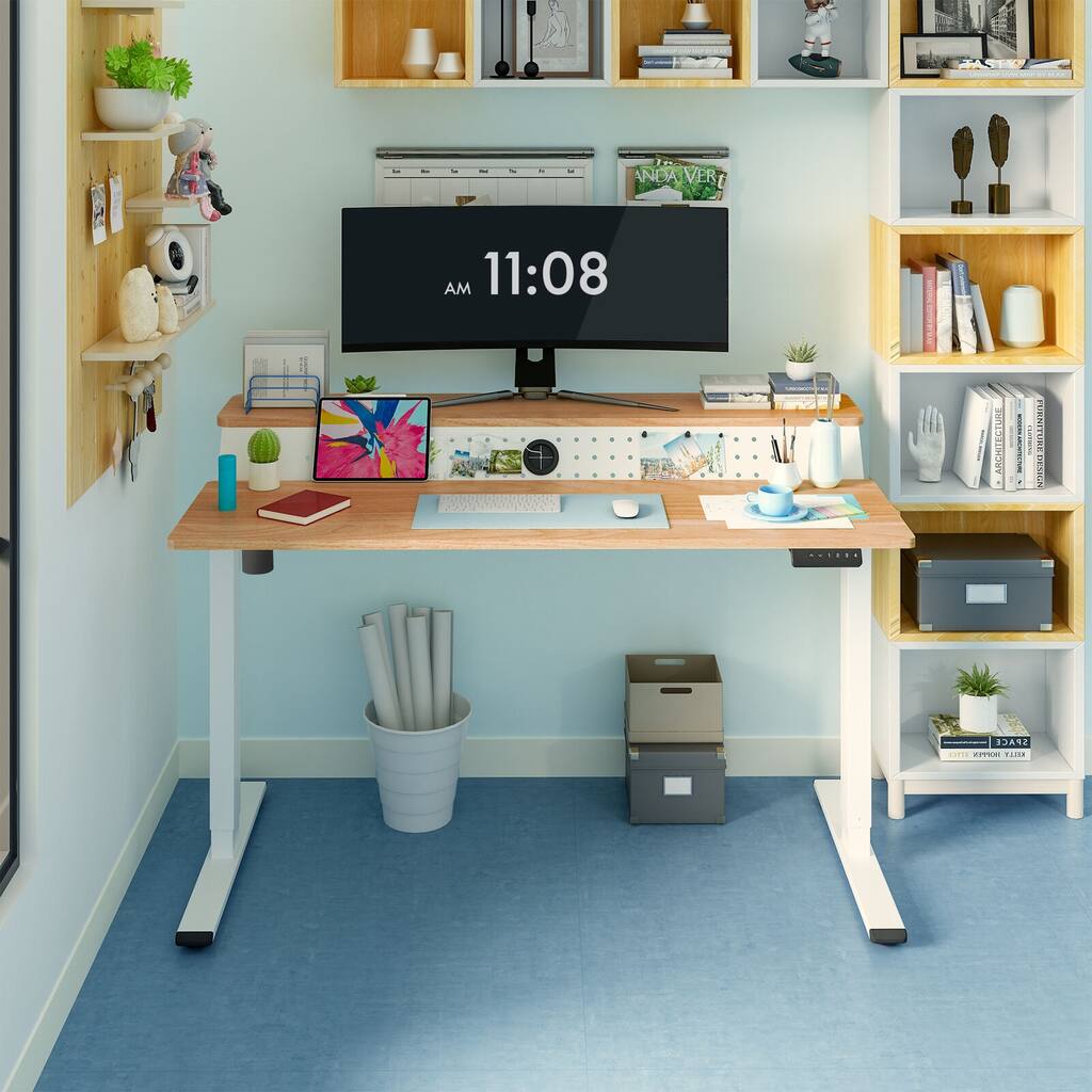 FlexiSpot 2-Tier Height Adjustable Electric Home Office Computer Desk ...