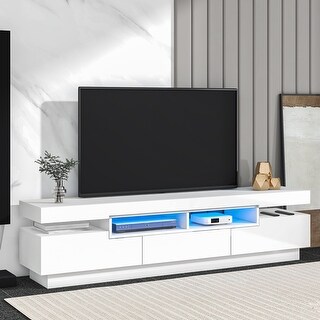 TV Stand LED Light High Gloss White TV Stand LED Entertainment Center ...