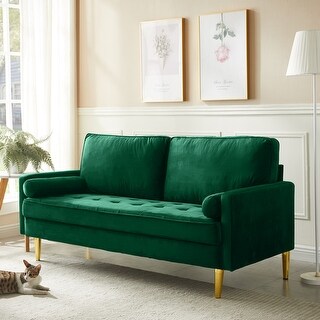 Green 2 Seat Velvet Sofa Tufted Back Loveseat w/ Pillow for Livingroom ...