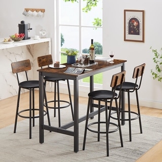 Rustic Style Bar Table Set with 4 Bar stools, PU Soft Seat with ...