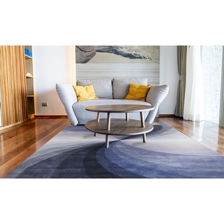 Hand-tufted Wool Blue Contemporary Abstract Swirl Rug - Bed Bath ...