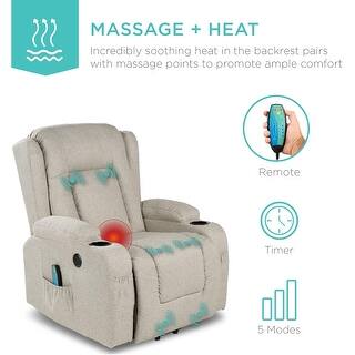 Greige Power Lift Heat Massage Recliner Chair with USB, Cupholder - Bed ...